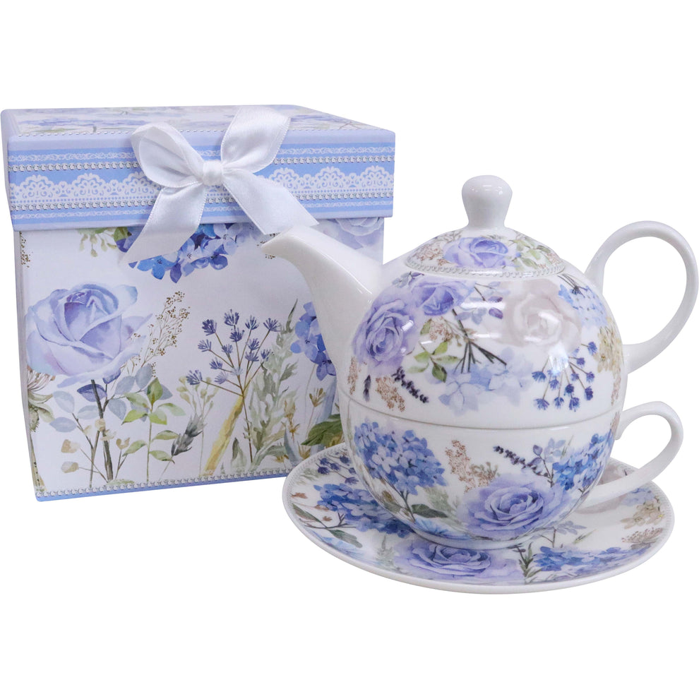 Hydrangea Blooms Tea Set - Ceramic Teapot & Plate - The Village Providore